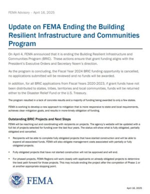 Update on FEMA Ending the Building Resilient Infrastructure and ...