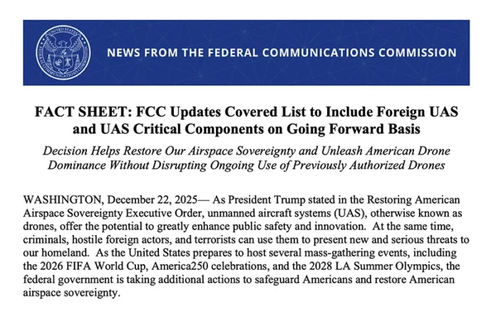 FCC Expands Covered List to Include All Foreign-Made Drones and ...